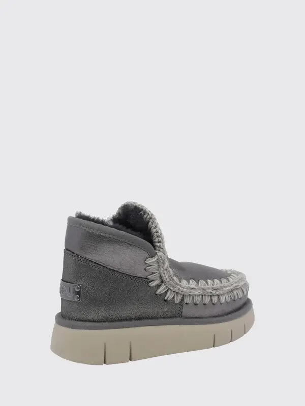 Mou Bounce Bicolour Sheepskin Ankle Boots With Wool Lining - Silver