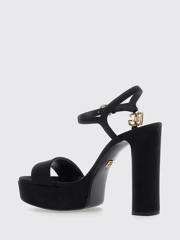 Dolce & Gabbana Suede High-heel Platform Sandals With Dg Monogram - Black