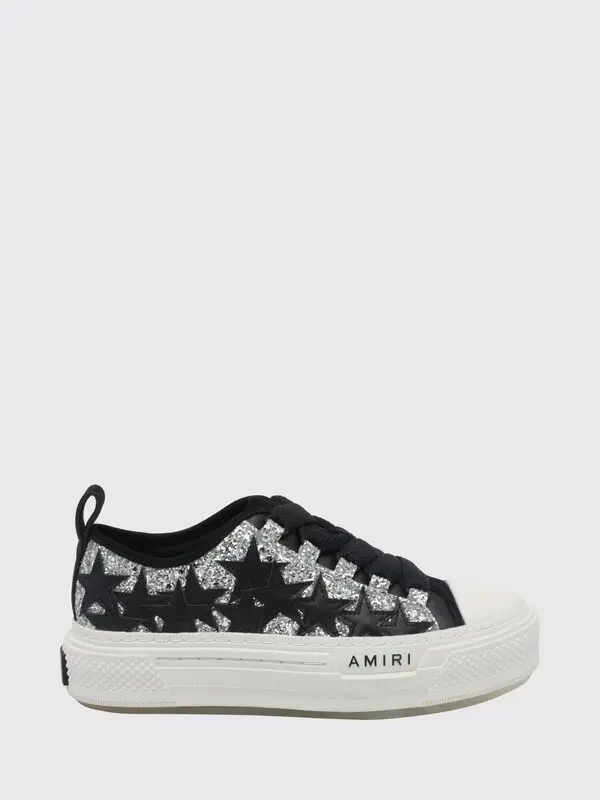 Amiri Stars Court Leather And Mesh Sneakers With Star Motif And Platform Sole - Grey