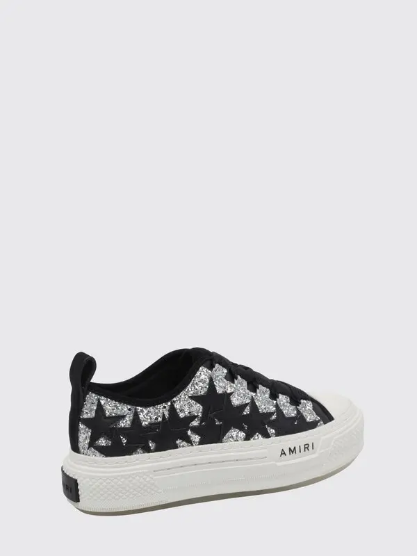 Amiri Stars Court Leather And Mesh Sneakers With Star Motif And Platform Sole - Grey