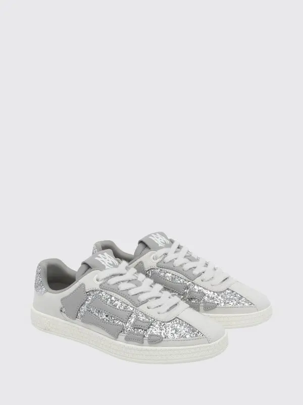 Amiri Low-top Sneakers In Calfskin And Glitter Mesh With Embroidery
