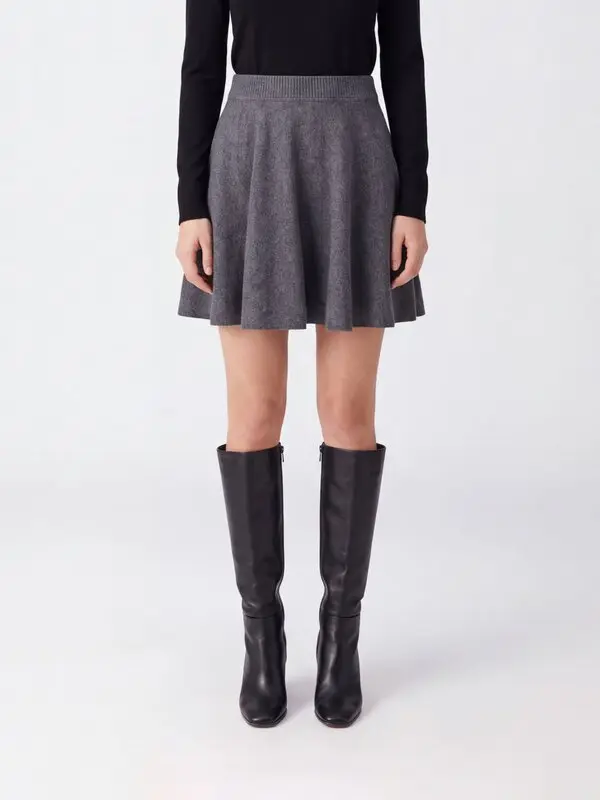 BY MALENE BIRGER Wool Knit Flared Mini Skirt With High Elasticated Waist