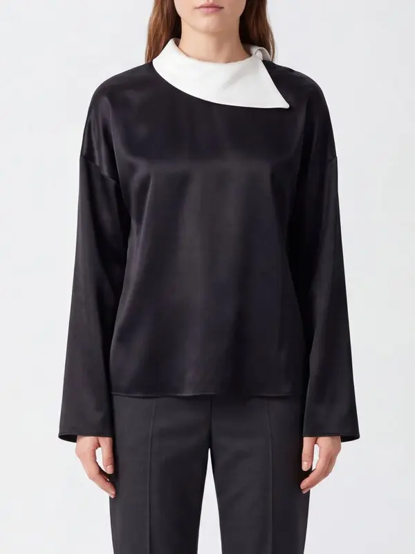 RÓHE Crew Neck Viscose Satin Blouse With Long Sleeves And Dropped Shoulders