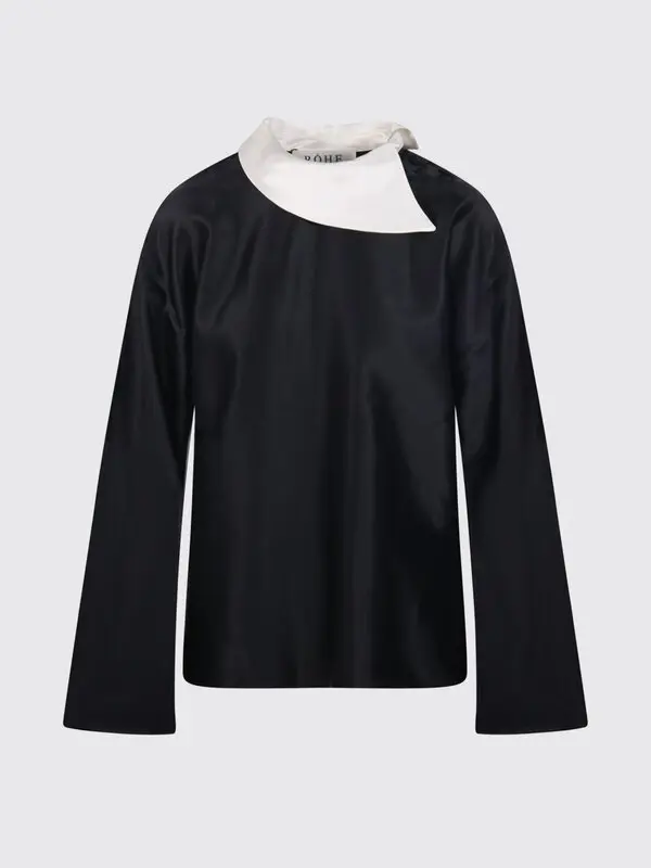 RÓHE Crew Neck Viscose Satin Blouse With Long Sleeves And Dropped Shoulders