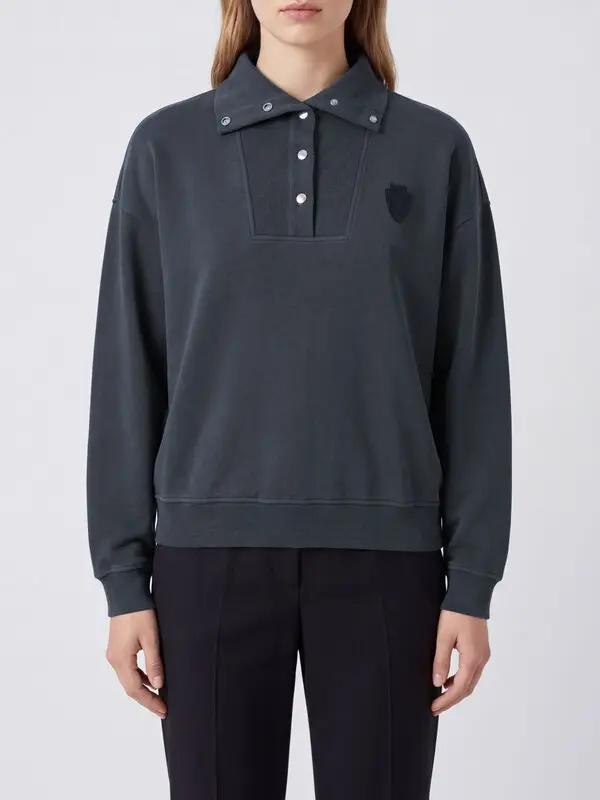 Brunello Cucinelli Cotton Polo Sweatshirt With Applied Crest Patch - Blue