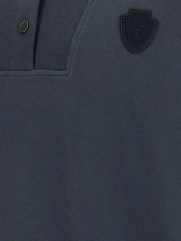 Brunello Cucinelli Cotton Polo Sweatshirt With Applied Crest Patch - Blue
