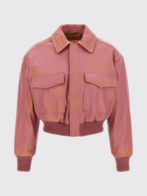 DIESEL® Cropped Distressed Lambskin Leather Bomber Jacket