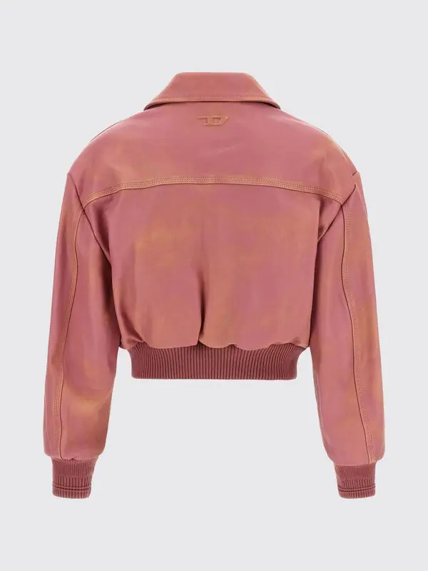 DIESEL® Cropped Distressed Lambskin Leather Bomber Jacket