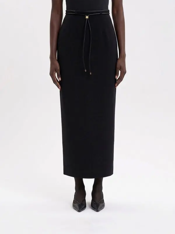 Agnona High-waisted Wool Midi Pencil Skirt With Adjustable Belt - Black