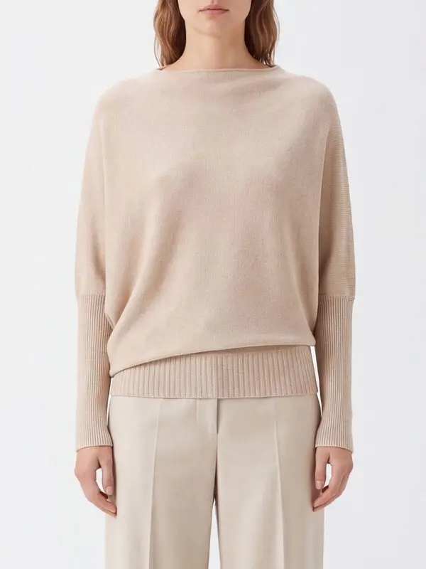Agnona Long-sleeved Crewneck Jumper In Pure Cashmere With Ribbed Trims