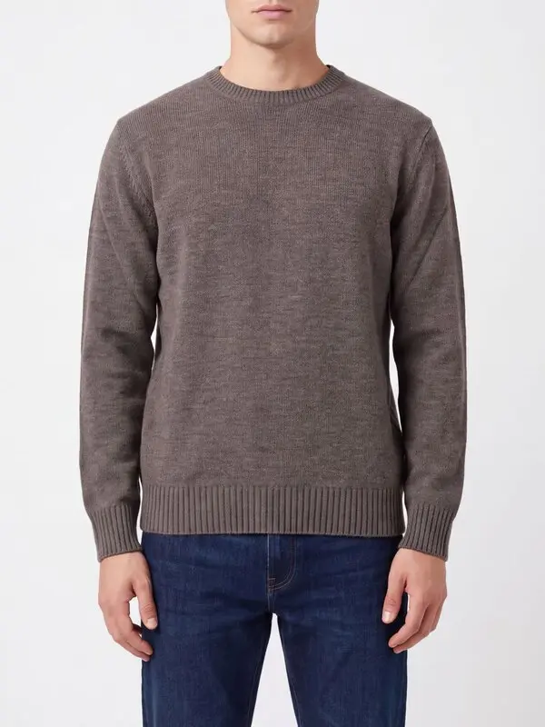 BALLANTYNE Crew-neck Merino Wool Jumper With Ribbed Trims - Brown