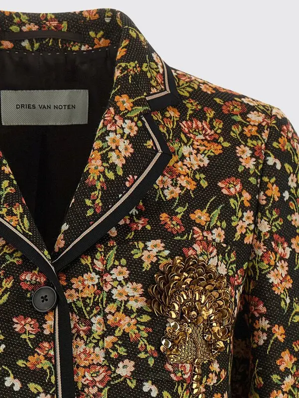 Dries Van Noten Floral-embroidered Cotton-blend Blazer With Sequins