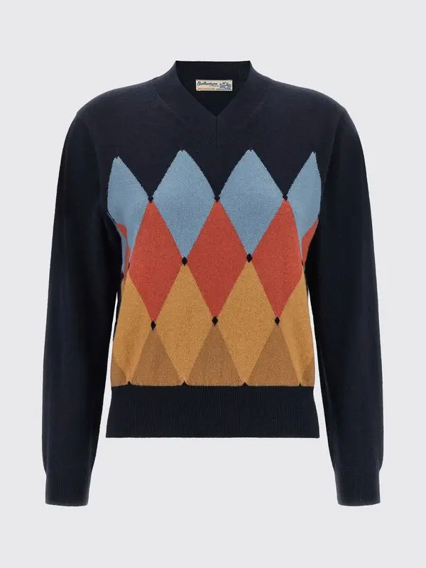 BALLANTYNE Argyle Pattern 100% Cashmere V-neck Jumper