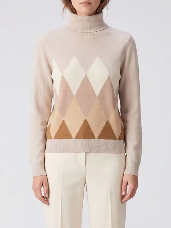 BALLANTYNE Argyle Pattern 100% Cashmere Turtleneck Jumper