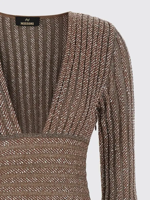 Missoni Long-sleeved V-neck Lurex Knit Long Dress