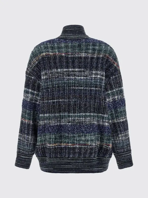 Missoni Striped Wool Blend High Neck Cardigan With Dropped Shoulders