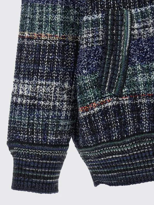 Missoni Striped Wool Blend High Neck Cardigan With Dropped Shoulders