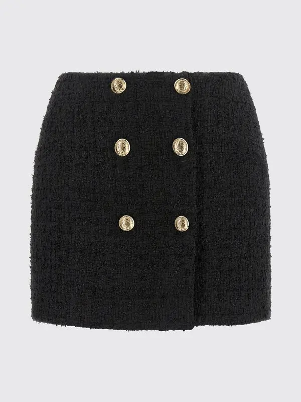 Balmain High-waisted Cotton-blend Pencil Mini Skirt With Buttons