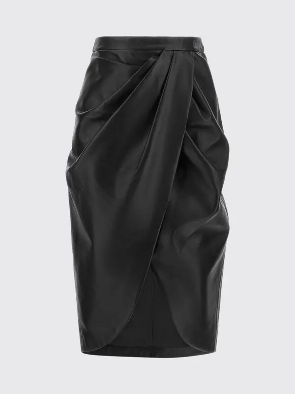 Balmain Draped Asymmetric Lambskin Leather Midi Skirt