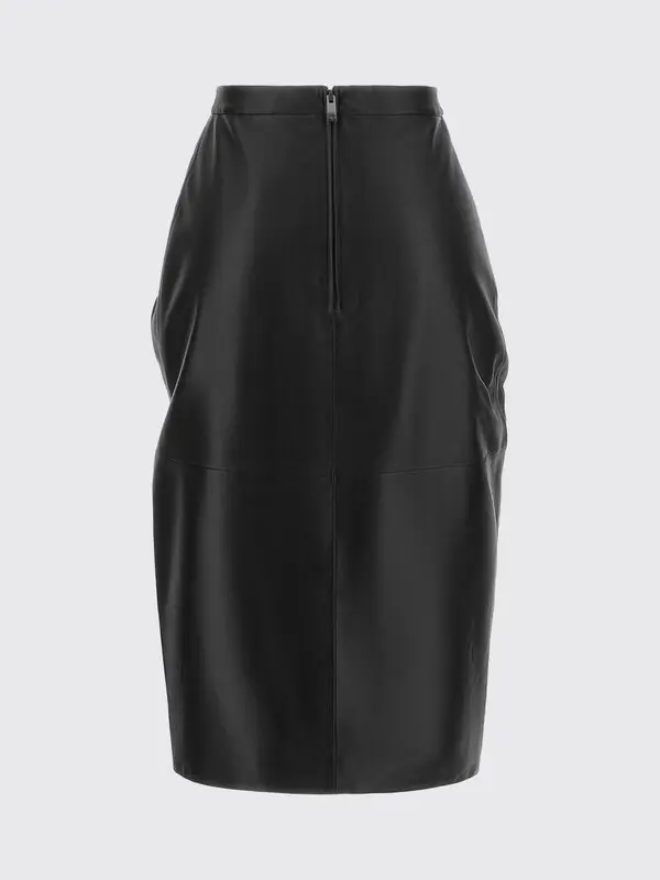 Balmain Draped Asymmetric Lambskin Leather Midi Skirt