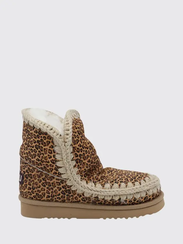 Mou Animal Print Pony Hair Ankle Boots With Wool Lining