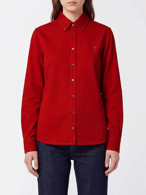 AMI Paris Embroide Logo Button-down Cotton Shirt