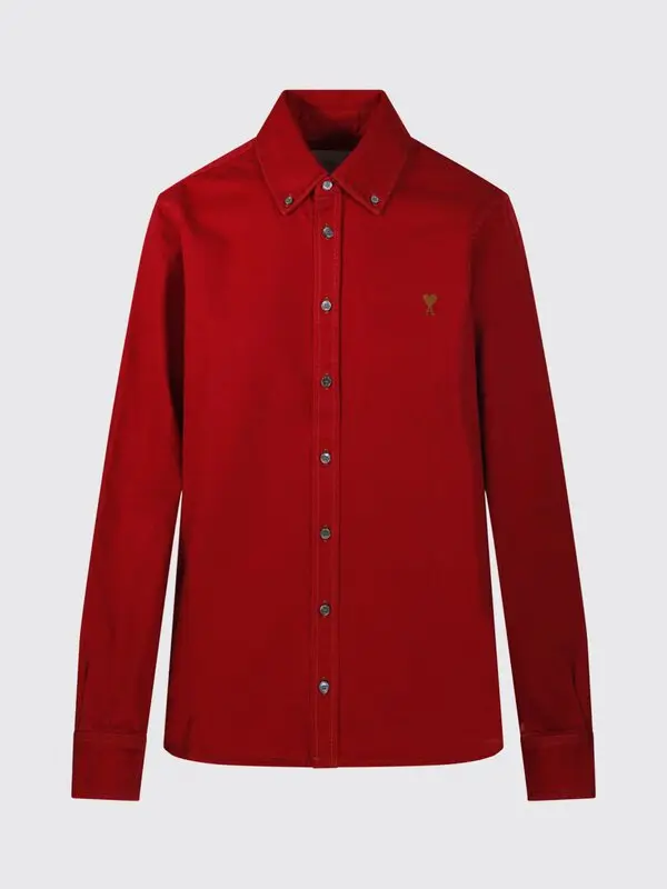 AMI Paris Embroide Logo Button-down Cotton Shirt