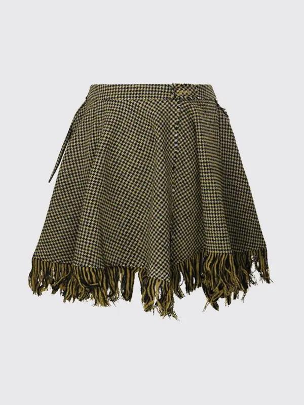 GANNI Asymmetric Houndstooth Recycled-fabric Mini Skirt With Fringes