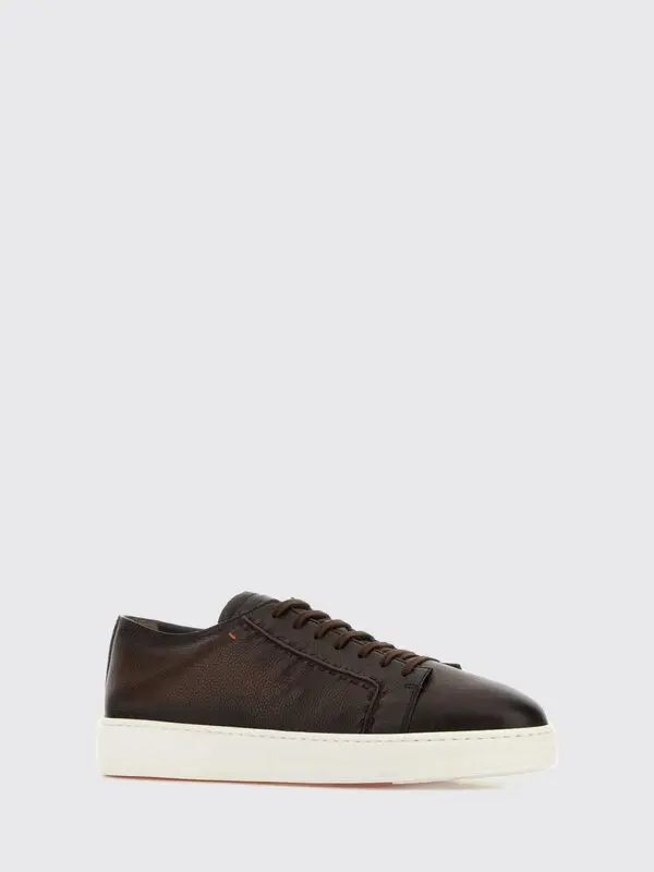 Santoni Grained Leather Low-top Sneakers With Embossed Logo