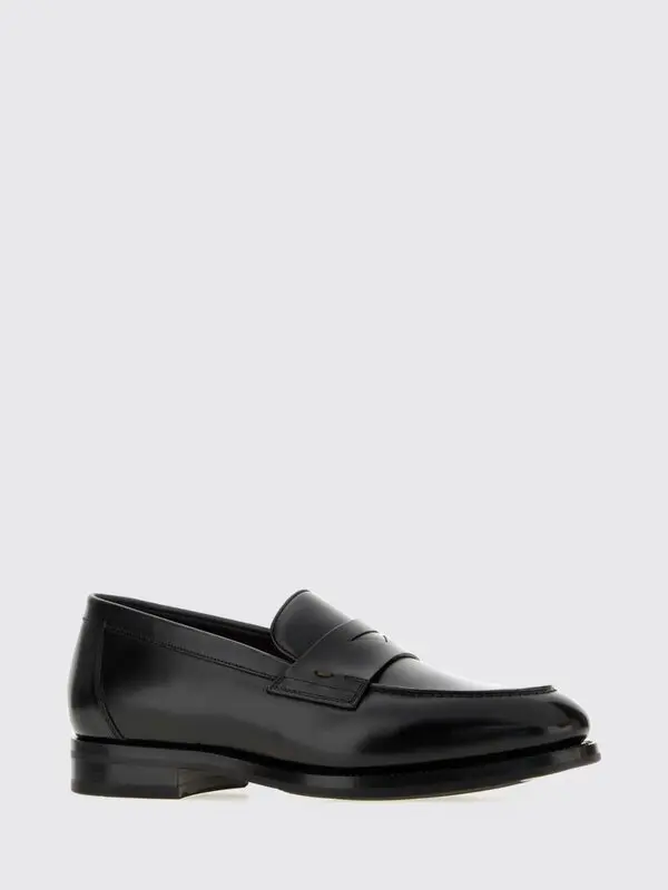 Santoni Smooth Calf Leather Penny Loafers With Saddle Strap