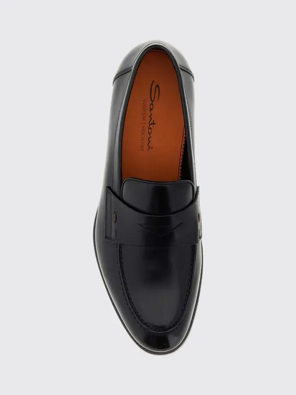 Santoni Smooth Calf Leather Penny Loafers With Saddle Strap