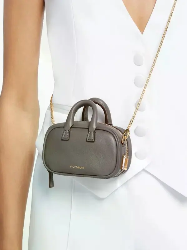 AVITEUR Mini Maia Leather Shoulder Bag - Grey