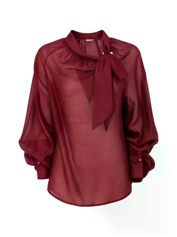 Pho Firenze Pussy-bow Blouson-sleeve Blouse