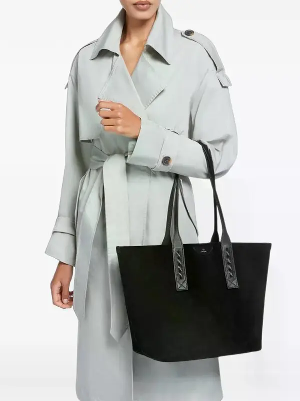 AVITEUR Woven-handle Suede Tote Bag