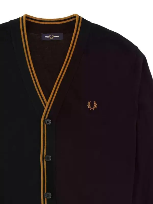 Fred Perry Tipping-detail Embroidered-logo Cardigan - Black