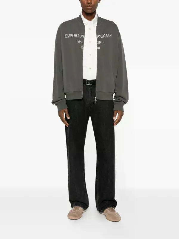 Emporio Armani Logo-print Zip-up Sweatshirt - Grey