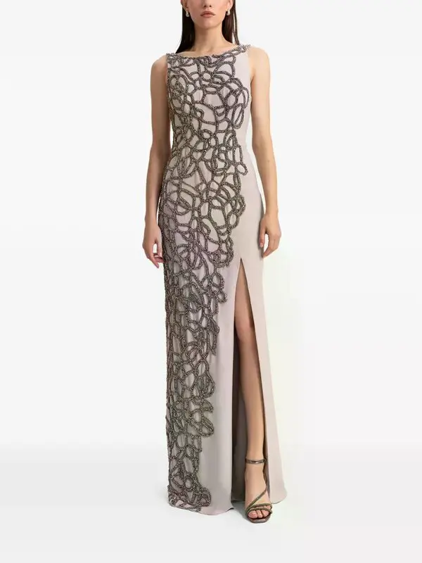 GEMY MAALOUF Asymmetrical Bead-embellished Gown - Neutrals