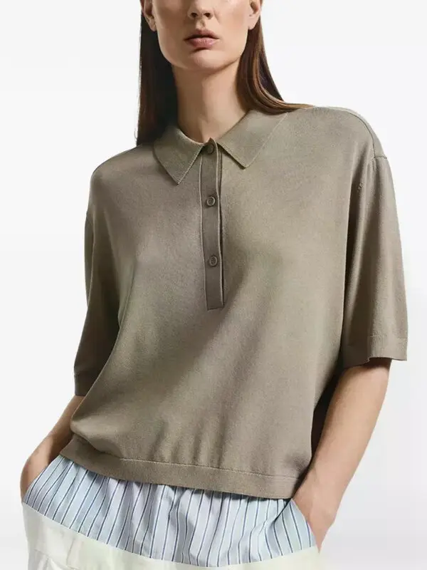 STEL Short-sleeved Knit Polo Shirt - Brown