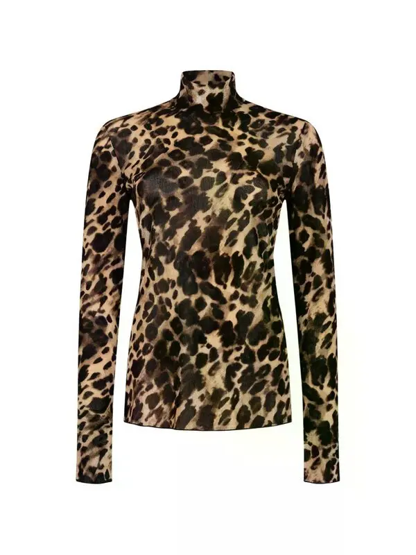 Marina Rinaldi Leopard-print High-neck Top - Neutrals