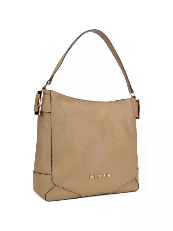 Moschino Logo-plaque Pebbled-effect Shoulder Bag - Neutrals