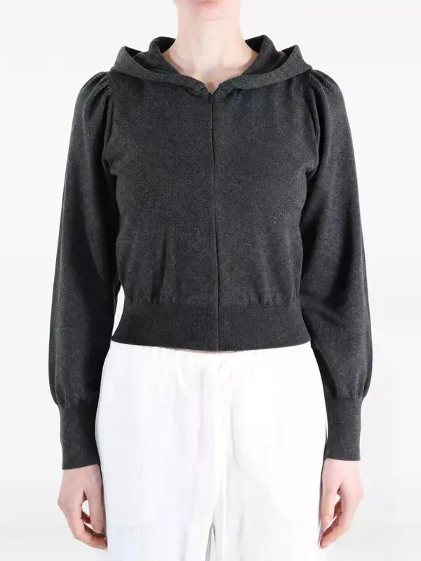 AMOMENTO Puff-sleeve Zip-up Hoodie - Grey