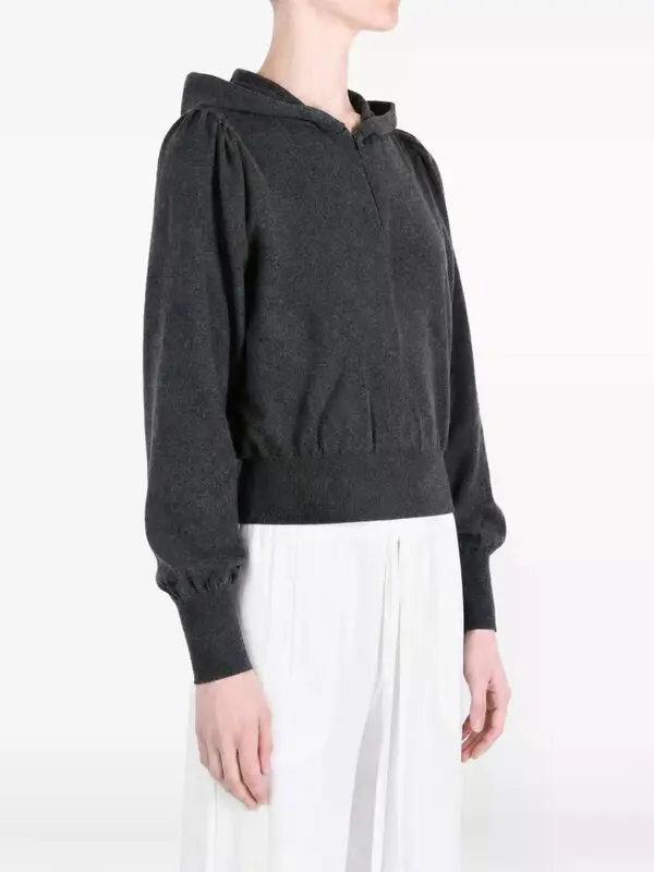 AMOMENTO Puff-sleeve Zip-up Hoodie - Grey