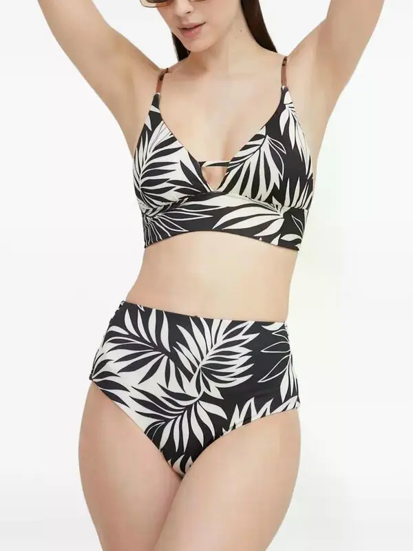 BILLABONG Palm-leaf Leopard-print Bikini Top - Black