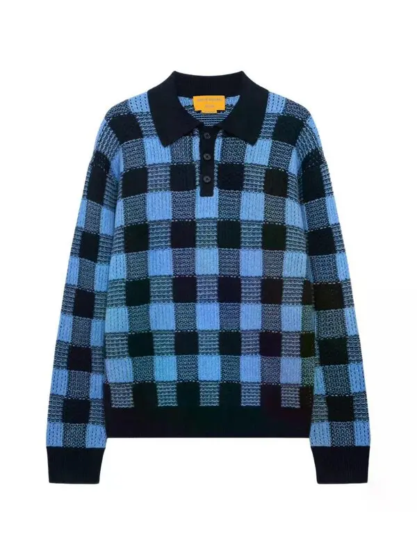Guest In Residence Checker Allday Polo-collar Sweater - Blue