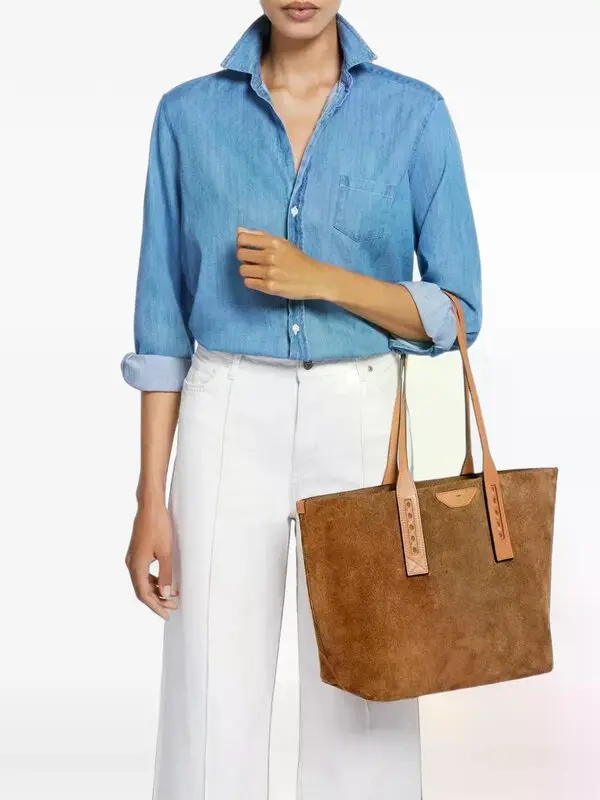 AVITEUR Easy Woven-handle Suede Tote Bag