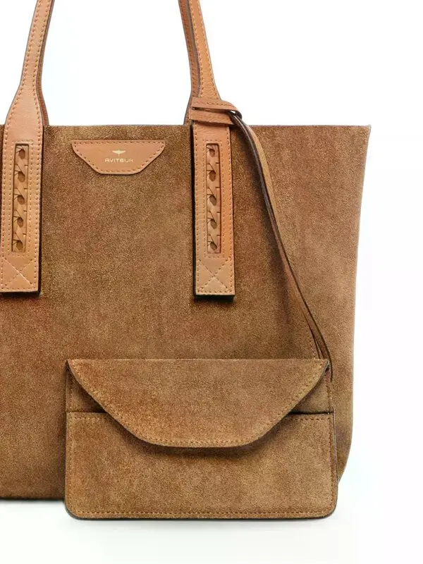 AVITEUR Easy Woven-handle Suede Tote Bag