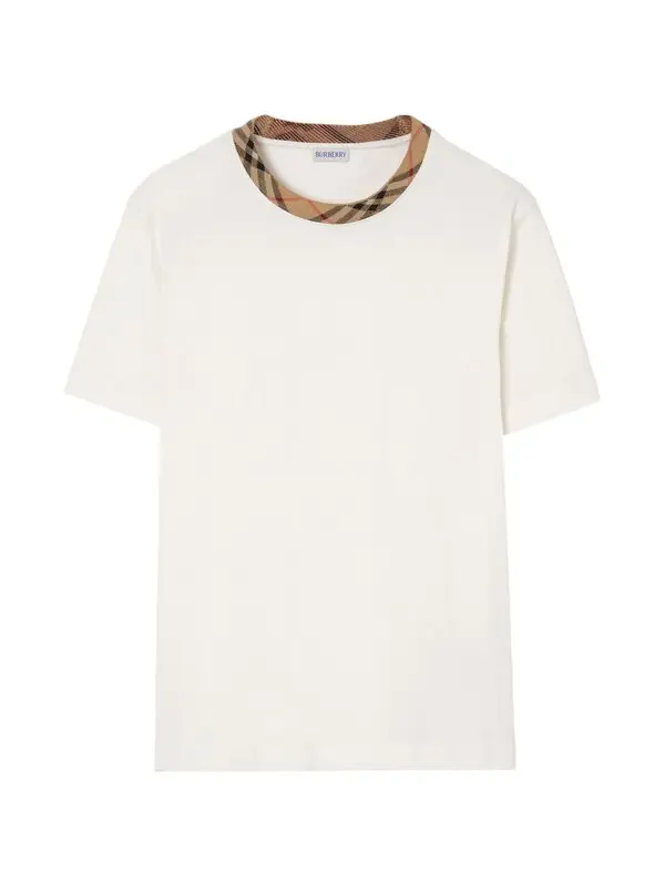 Burberry Checked-trim Crewneck T-shirt - Chalk