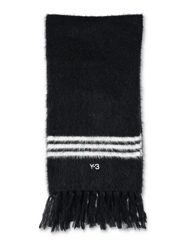 Y3 Fringed Striped Scarf - Nero