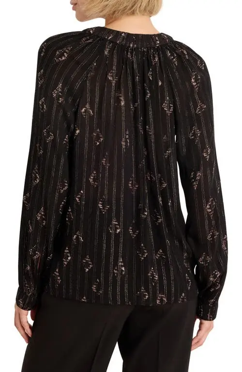 NIC+ZOE Jacquard Stripe Diamond Lurex Peasant Top