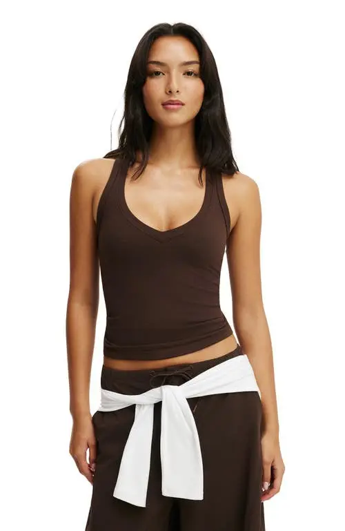 Cotton:on Active Ultra Soft Plunge Front Racer Tank - French Roast